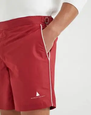 Brunello Cucinelli Logo Printed Swim Shorts - Cherry