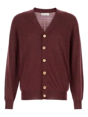 Brunello Cucinelli V-neck Knitted Cardigan - Red