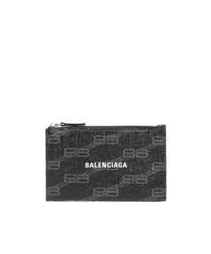 Balenciaga Portamonete Lungo E Portacarte Signature In Tela Rivestita Bb Monogram In Nero - Black