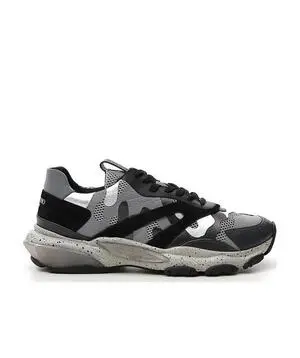 Valentino Garavani Grey Bounce Camo Print Leather Sneakers - Gray
