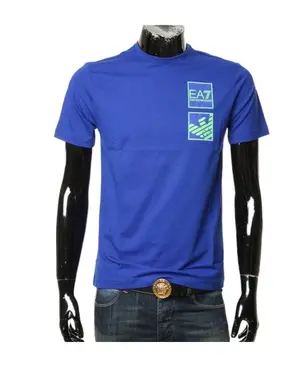 EA7 T-shirt With Round Neck And Short Sleeves - Blue