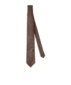 Brunello Cucinelli Paisley Printed Pointed Tip Tie - Hazelnut