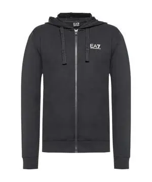 EA7 Logo Print Hooded Jacket - Black