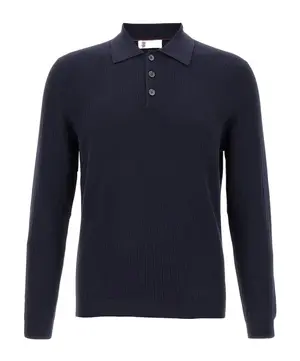 Brunello Cucinelli Long Sleeved Ribbed Polo Shirt