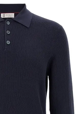Brunello Cucinelli Long Sleeved Ribbed Polo Shirt