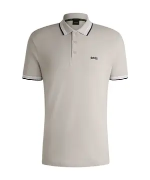 Hugo Boss Striped Collar Polo Shirt - Grey