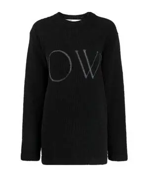 Off-White Logo Ribbed Crew Neck Jumper - Black