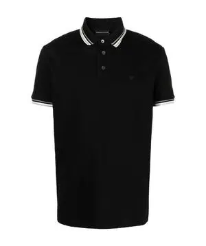 Emporio Armani Striped Trim Polo Shirt - Black