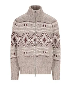 Brunello Cucinelli High Neck Zip-up Cardigan - Nude