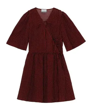 GANNI Red Sheer Tie String Wrap Dress