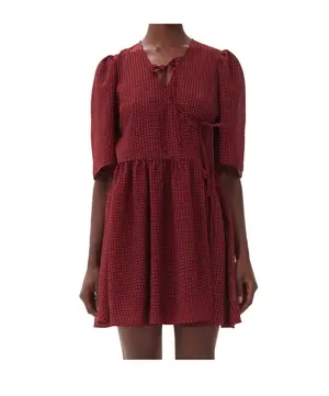 GANNI Red Sheer Tie String Wrap Dress