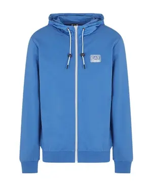 EA7 Logo-patch Cotton Hoodie - Blue