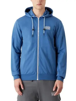 EA7 Cotton Zip-up Hoodie With Logo Patch
