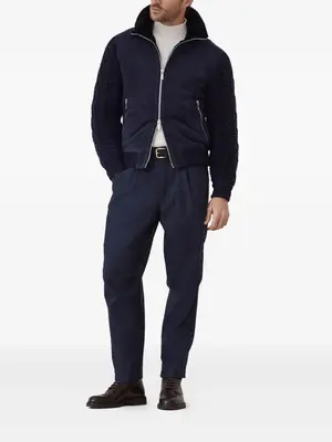 Brunello Cucinelli High-neck Zip-up Bomber Jacket With Cable Knit Sleeves