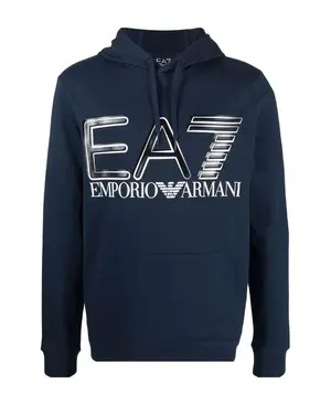 EA7 Logo-print Rib-trimmed Hoodie - Black