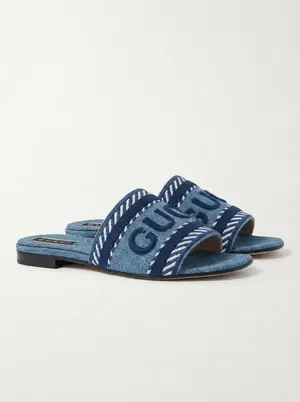 Gucci Script Block Heel Sandals