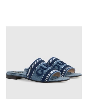 Gucci Script Block Heel Sandals