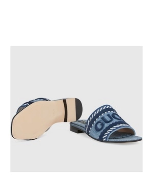Gucci Script Block Heel Sandals