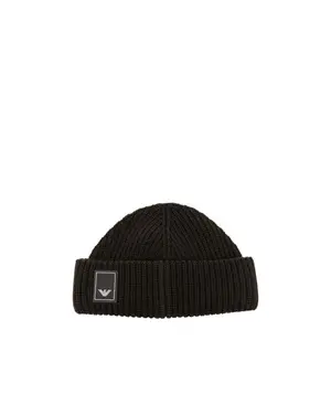 Emporio Armani Logo-patch Virgin-wool Beanie - Black