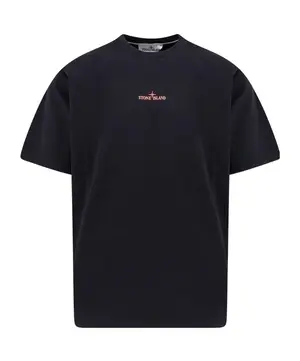 Stone Island Logo Printed Crewneck T-shirt - Black