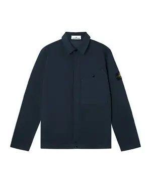 Stone Island Overshirt With Chest Pocket And Two-way Zip - Navy Blue