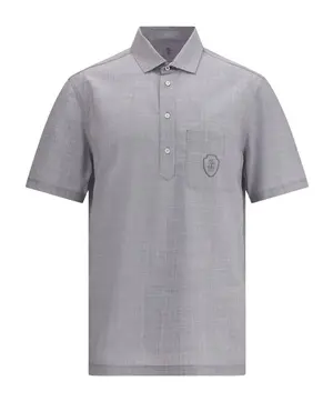 Brunello Cucinelli Logo Detailed Short Sleeved Polo Shirt - Grey
