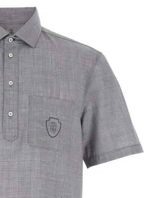 Brunello Cucinelli Logo Detailed Short Sleeved Polo Shirt - Grey