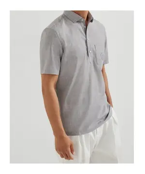 Brunello Cucinelli Logo Detailed Short Sleeved Polo Shirt - Grey