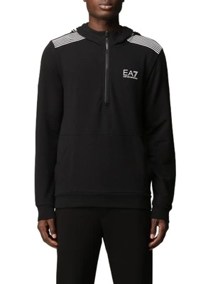 EA7 Logo-printed Long-sleeved Hooded Hoodie - Black