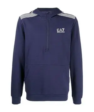 EA7 Logo-print Long-sleeve Hoodie - Blue