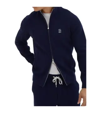 Brunello Cucinelli Zip-front Embroidered-logo Cardigan - Black