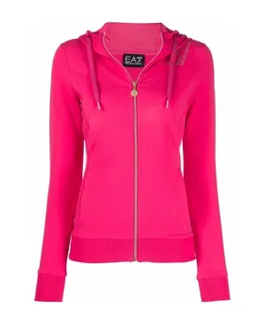 EA7 Logo-print Zipped Hoodie - Red