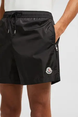 Moncler Logo Patch Drawstring Swim Shorts - Black