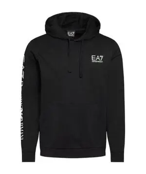 EA7 Logo-print Cotton Hoodie - Black