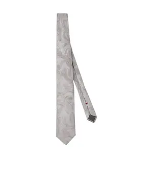 Brunello Cucinelli Paisley Printed Pointed Tip Tie - Pearl