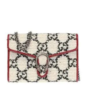 Gucci Dionysus Gg Tweed Wallet On Chain - White