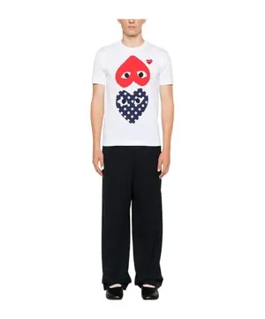 Comme Des Garçons Heart Print Cotton T-shirt - White