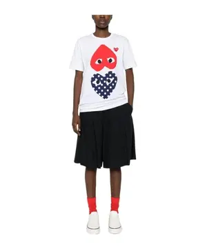 Comme Des Garçons Heart Print Cotton T-shirt - White