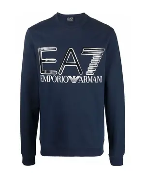 EA7 Logo-print Crew-neck Sweatshirt - Blue