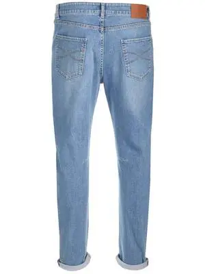 Brunello Cucinelli Tapered Leg Jeans With Logo Patch - Blue