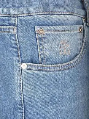 Brunello Cucinelli Tapered Leg Jeans With Logo Patch - Blue