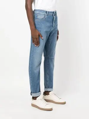 Brunello Cucinelli Tapered Leg Jeans With Logo Patch - Blue