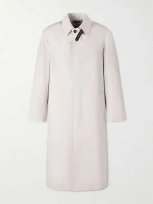 TOM FORD Leather-trimmed Cotton And Silk-blend Overcoat - Beige