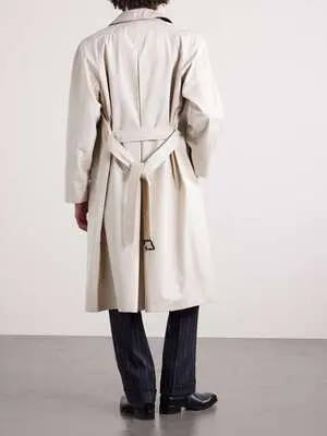 TOM FORD Leather-trimmed Cotton And Silk-blend Overcoat