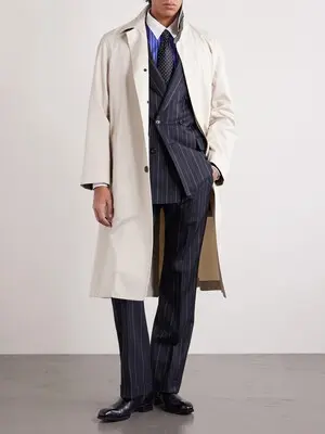 TOM FORD Leather-trimmed Cotton And Silk-blend Overcoat