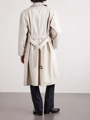 TOM FORD Leather-trimmed Cotton And Silk-blend Overcoat