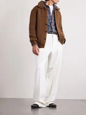TOM FORD Ribbed Cashmere Cardigan With Bouclé Collar