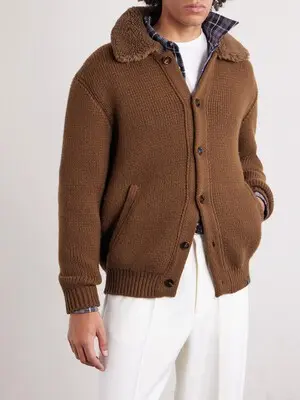 TOM FORD Ribbed Cashmere Cardigan With Bouclé Collar
