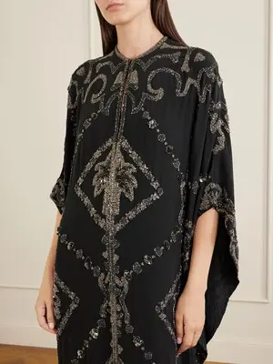 Johanna Ortiz Embellished Silk Maxi Dress - Black