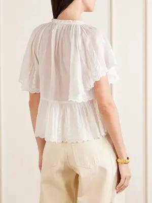 MARANT ETOILE Lorna Embroidered Cotton Blouse With Ruffled Cape
